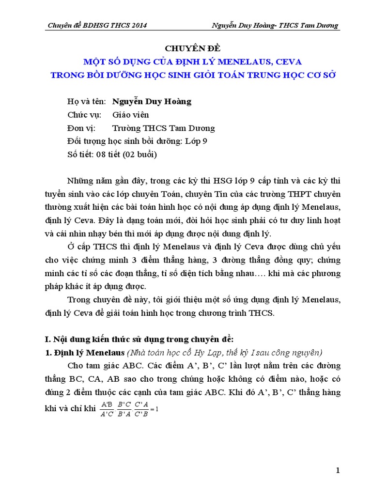 Toan 9 Ung Dung Dinh Ly Menelaus Dinh Ly Ceva de Giai Toan Hinh Hoc ...