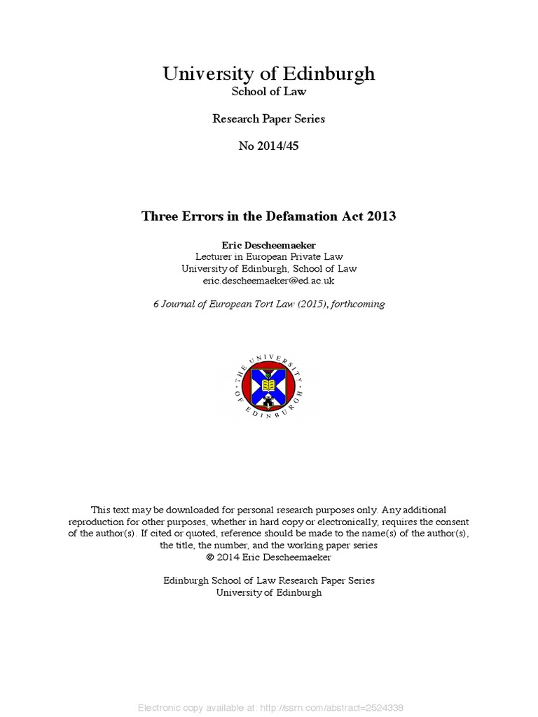 Errors in the Defamation Act 2013 | PDF | Defamation | Damages