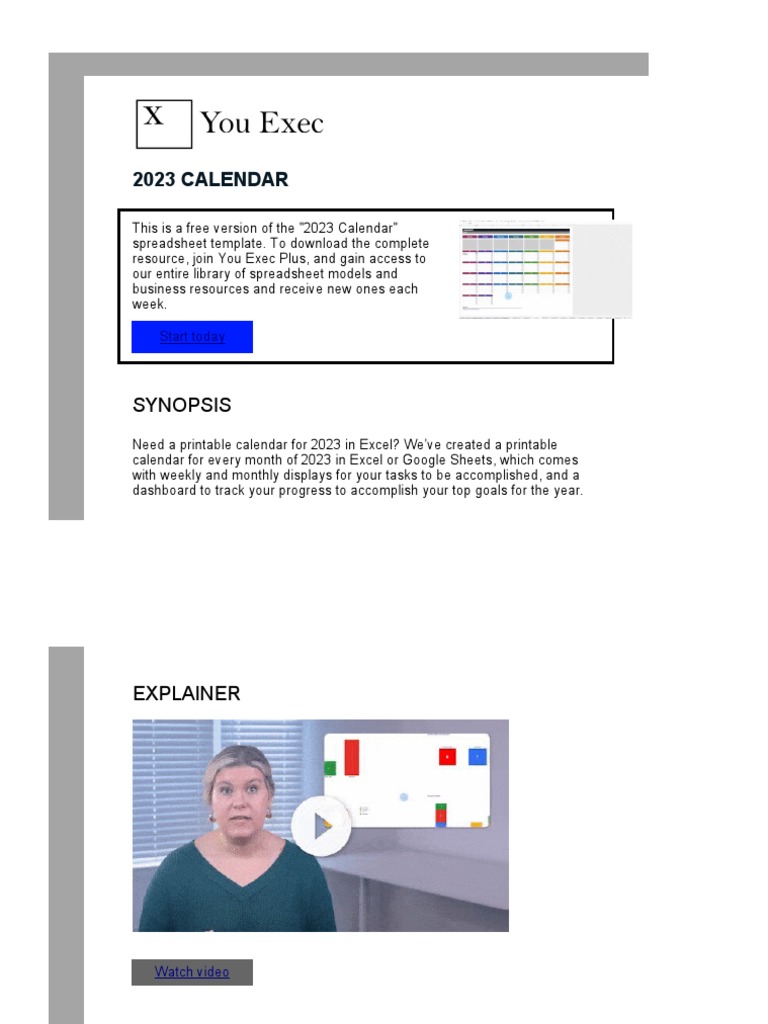 You Exec - 2023 Calender Free | PDF | Spreadsheet | Microsoft Excel
