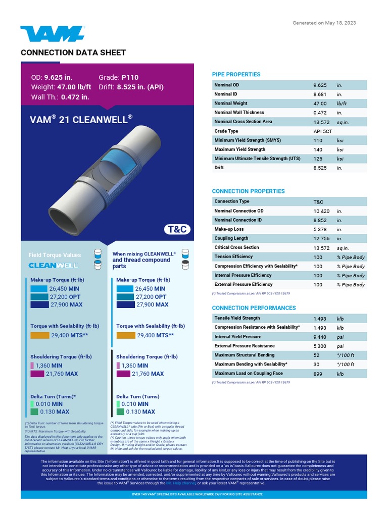CDS VAM® 21 CW CW 9.625in. 47lb-ft P110 API Drift 8.525in. | PDF | Pipe ...