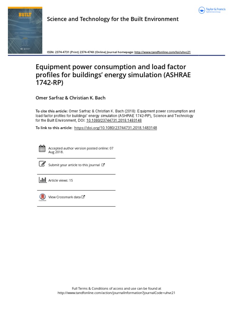 RP 1742. Equipment Power Consumption and Load Factor Profiles For Buildings' Energy Simulation | PDF