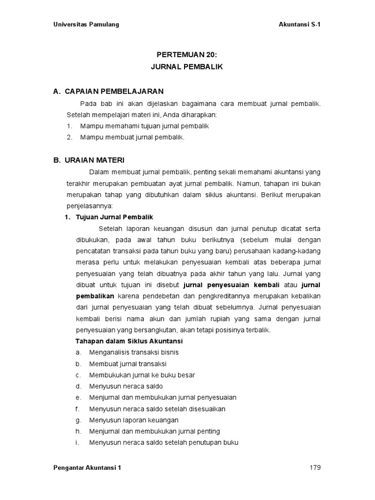Pert. 20 Jurnal Pembalik | PDF