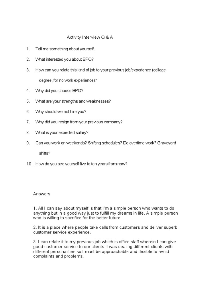 Activity Interview Q&A | PDF