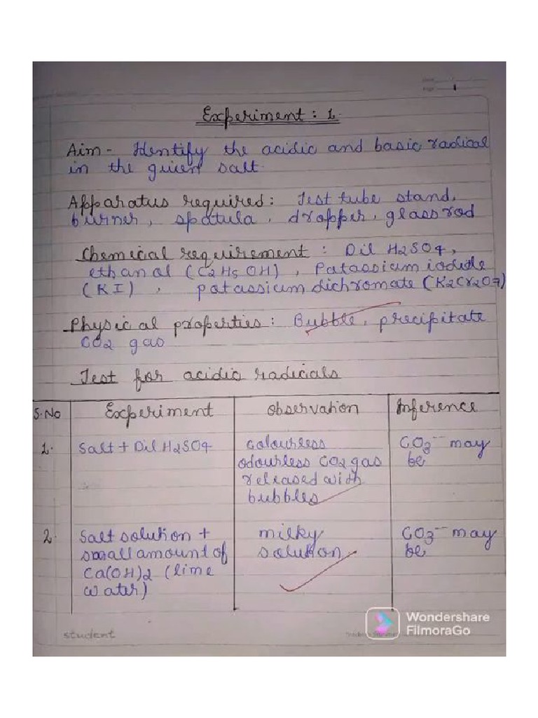 Salt Analysis Practical Class 12 | PDF
