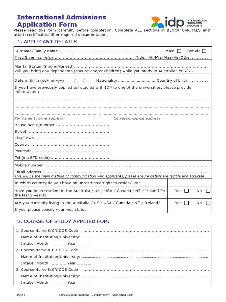 IDP App Form | PDF