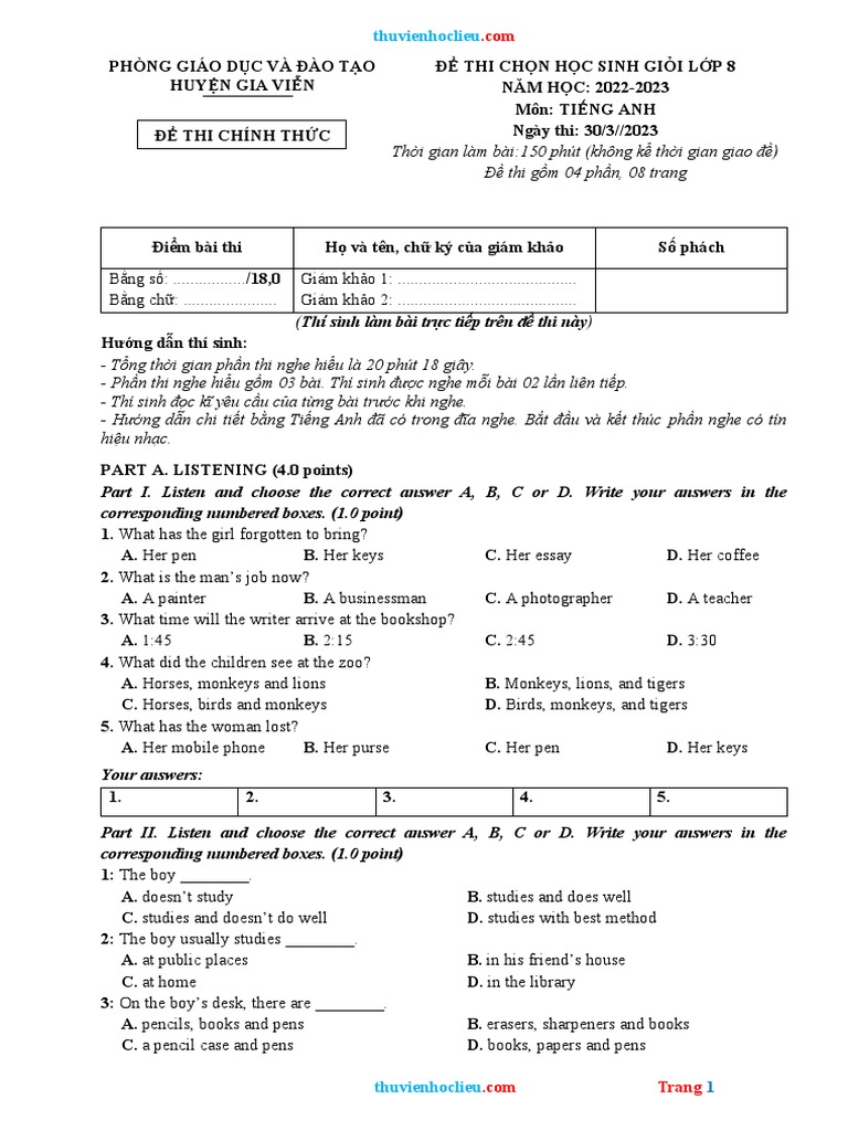 thuvienhoclieu.com-De-thi-HSG-Tieng-Anh-8-huyen-Gia-Vien-22-23 | PDF