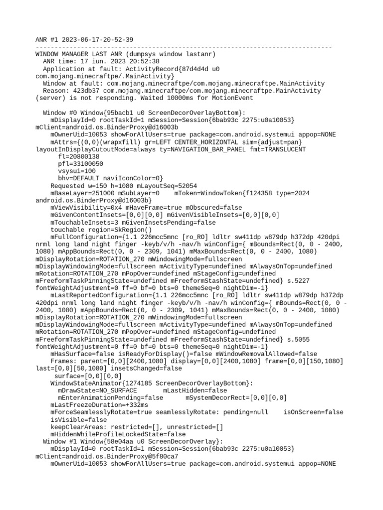 Dumpsys ANR WindowManager | PDF | Computing | System Software