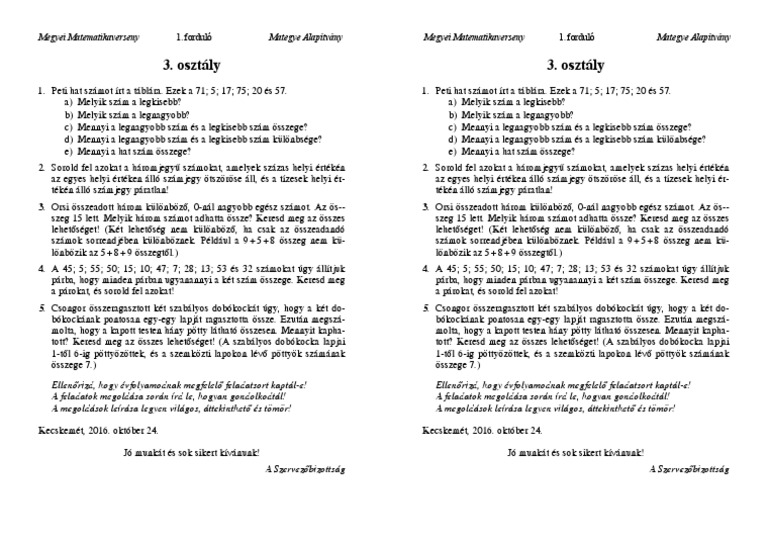 Feladatsor 2016 1 Ford 3 Oszt | PDF