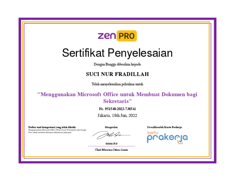 Sertifikat Pelatihan Microsoft Office | PDF | Karier & Perkembangan