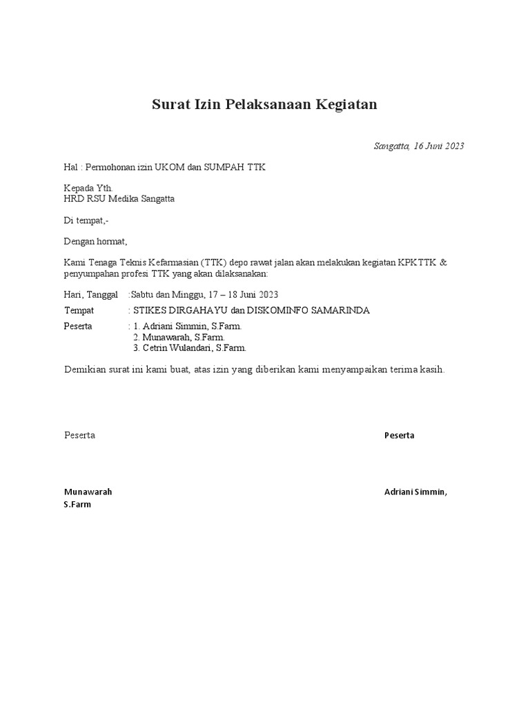 Surat Izin Pelaksanaan Kegiatan | PDF