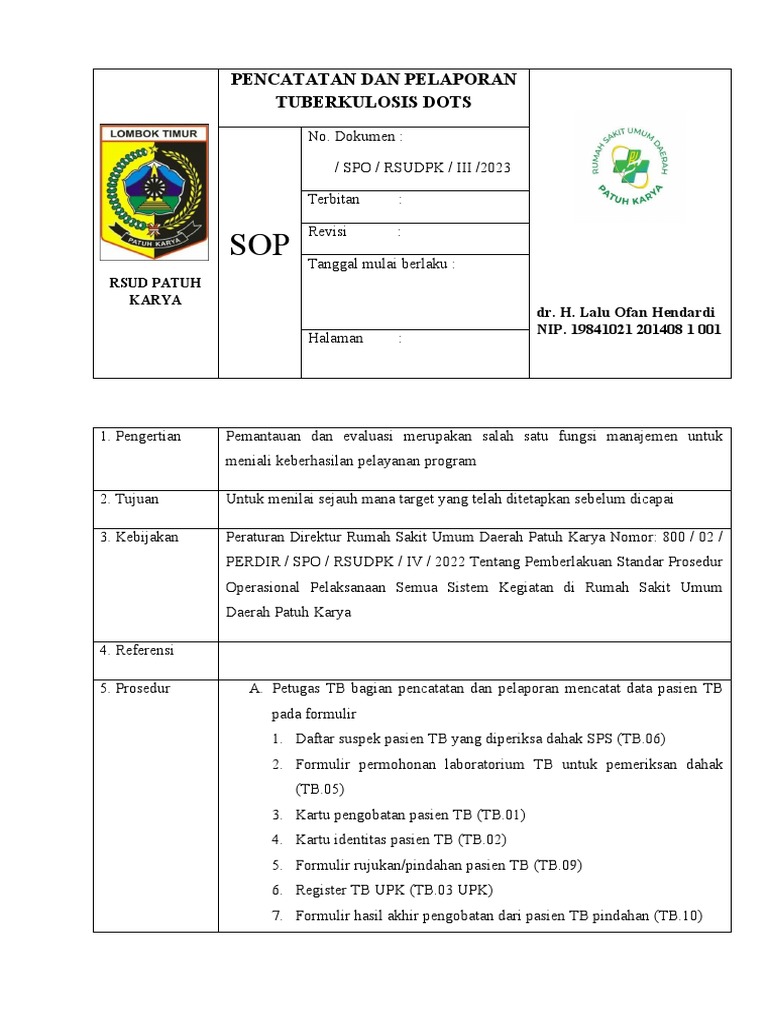 Sop Pencatatan Dan Pelaporan TB Dots | PDF