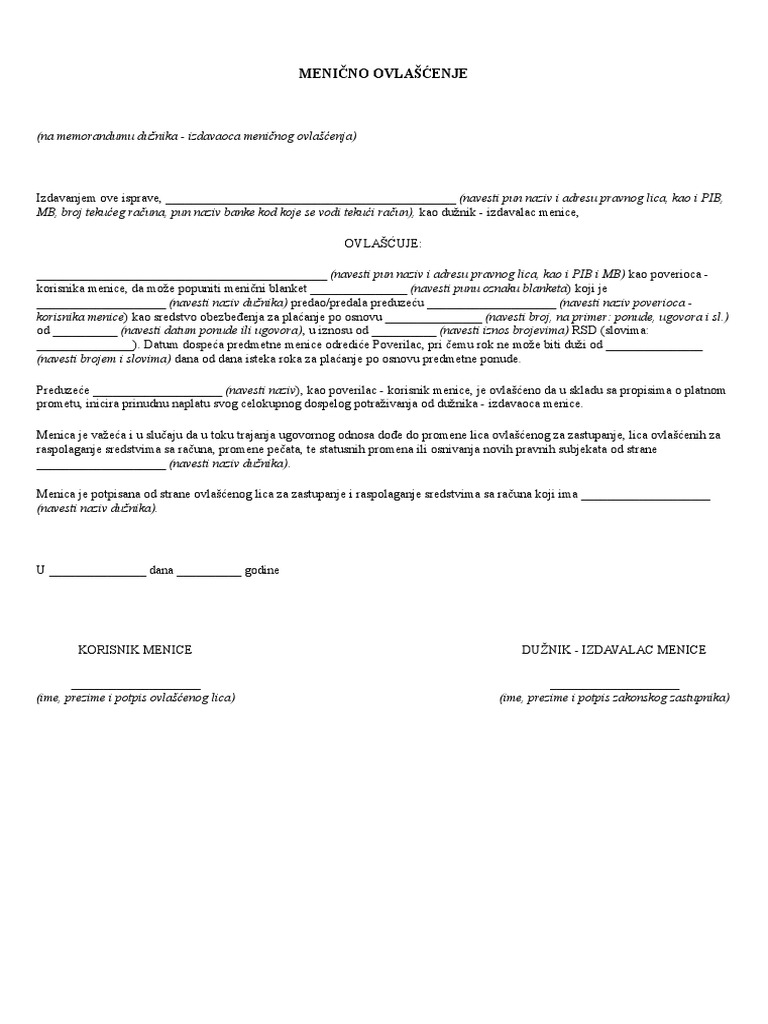 Menicno Ovlascenje.1 | PDF