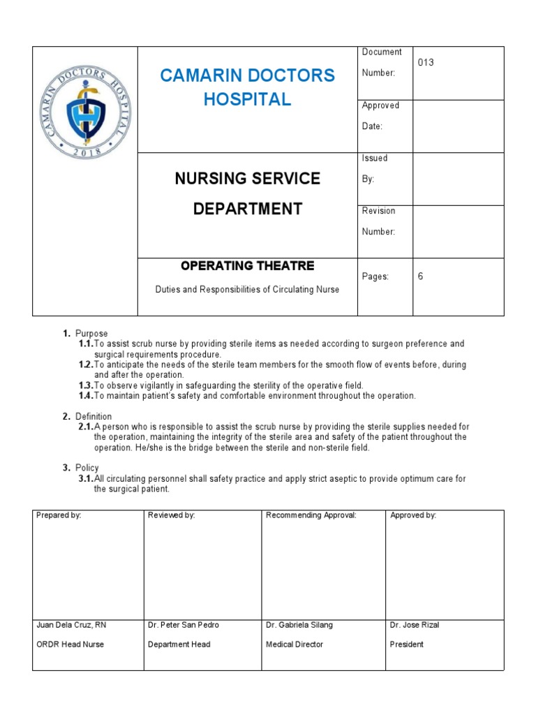 Circulating Nurse Duties Guide | PDF | Operating Theater | Surgery