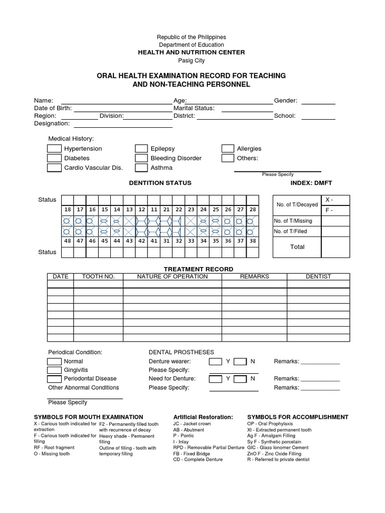 Oral Health Examination Record | PDF | Dentistry | Dentures