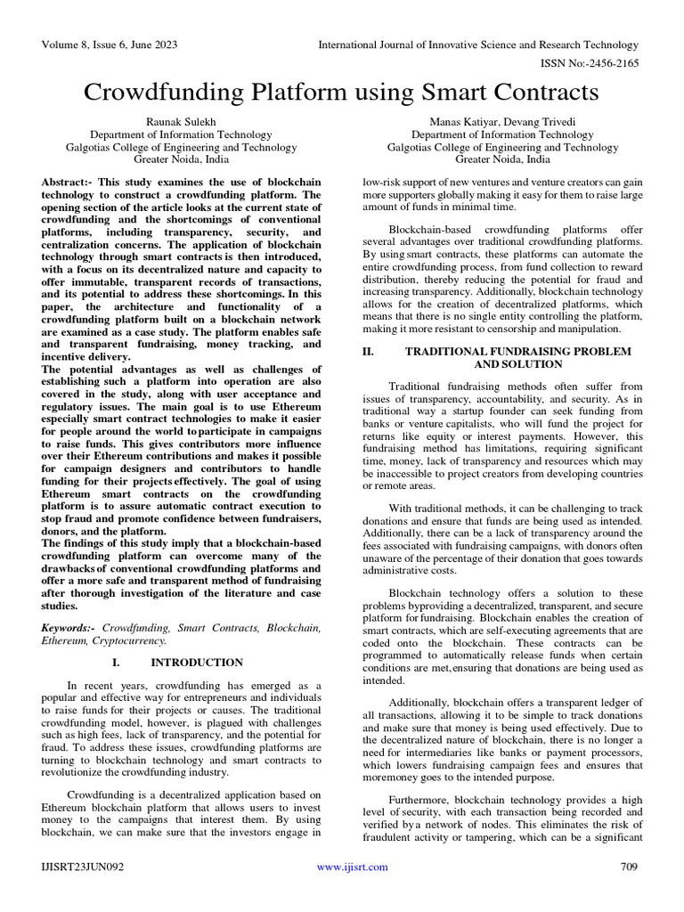 Crowdfunding Platform using Smart Contracts | PDF | Cryptocurrency | Computing