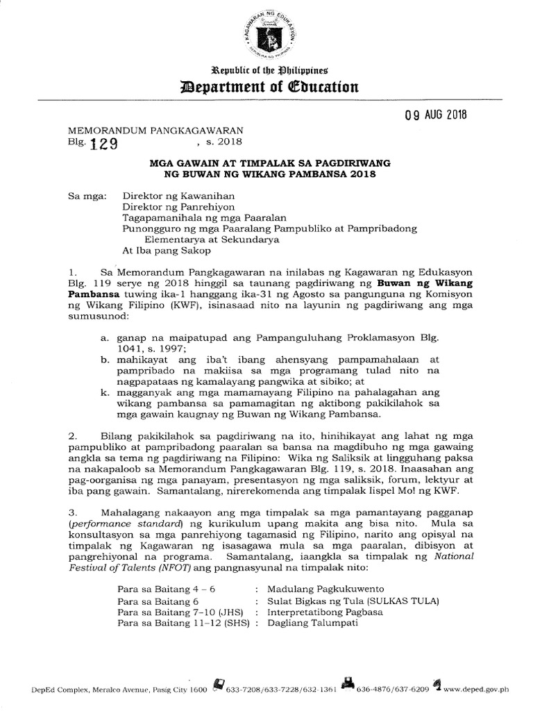 Mga Gawain Sa Buwan Ng Wika 2024 Deped Budget Allocation