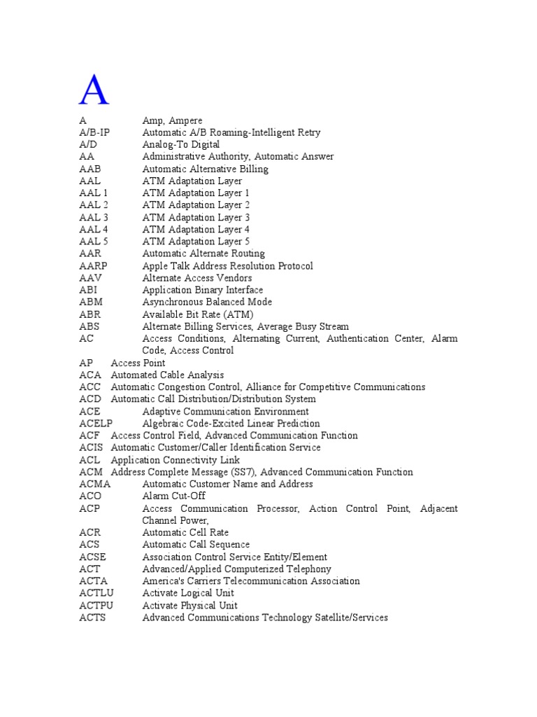 Abbrivation | PDF | Telecommunication | Communications Protocols