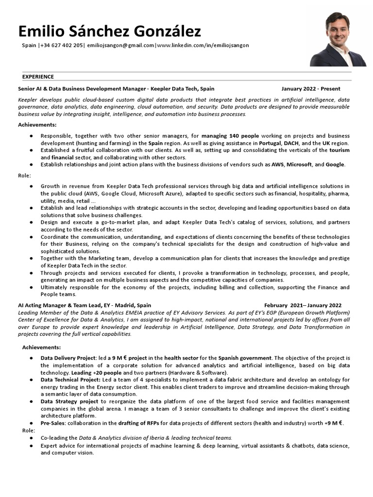 CV - Emilio J Sanchez - Tech | PDF | Artificial Intelligence ...