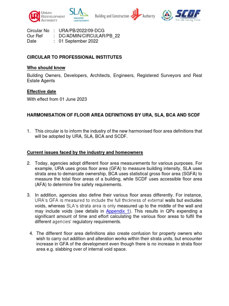 URA Circular - Harmonisation of Floor Area Definitions by URA, SLA, BCA ...