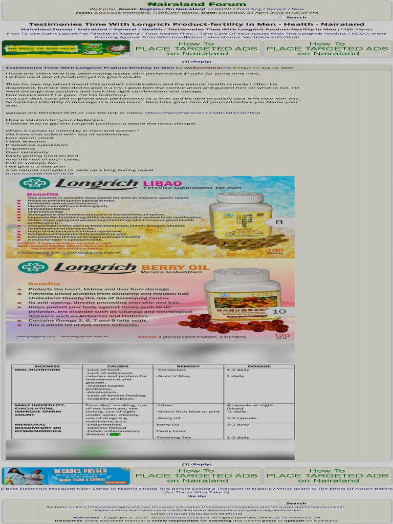 Testimonies Time With Longrich Product-Fertility | PDF