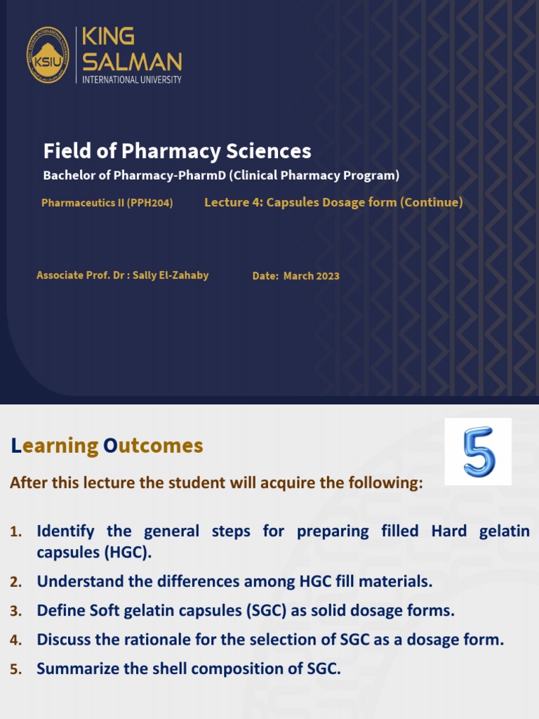 Lecture 4-PPH204-Capsules II | PDF | Tablet (Pharmacy) | Pharmaceutical Formulation