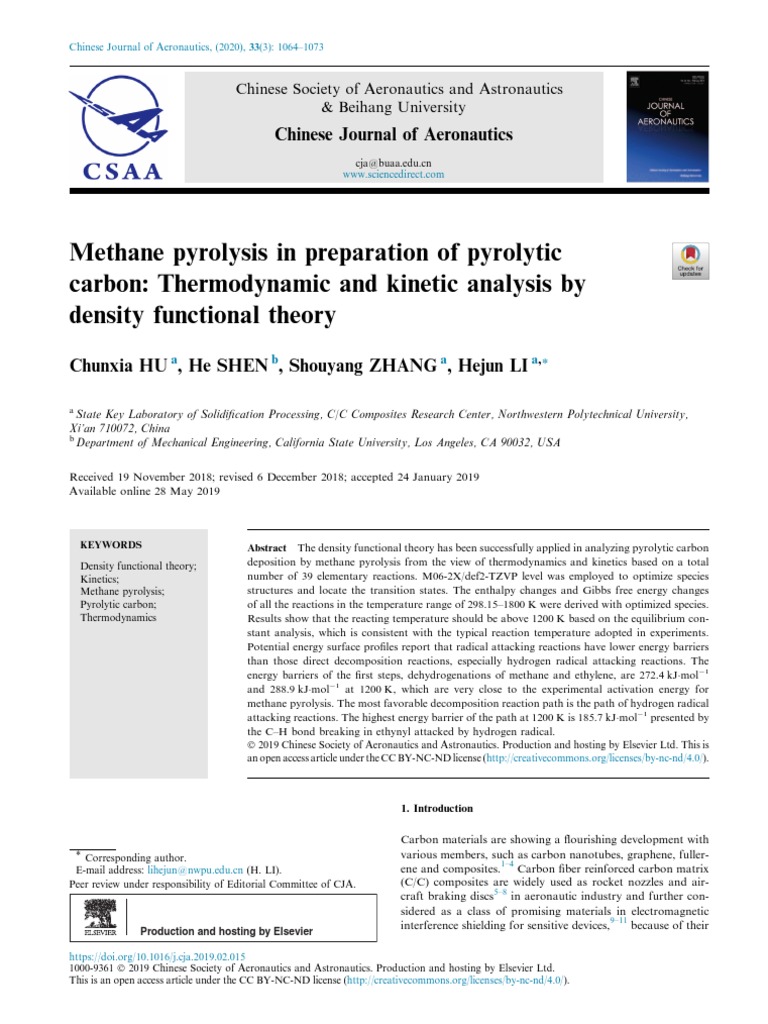 Methane Pyrolysis in Preparation of Pyrolytic Carbon: Thermodynamic and ...