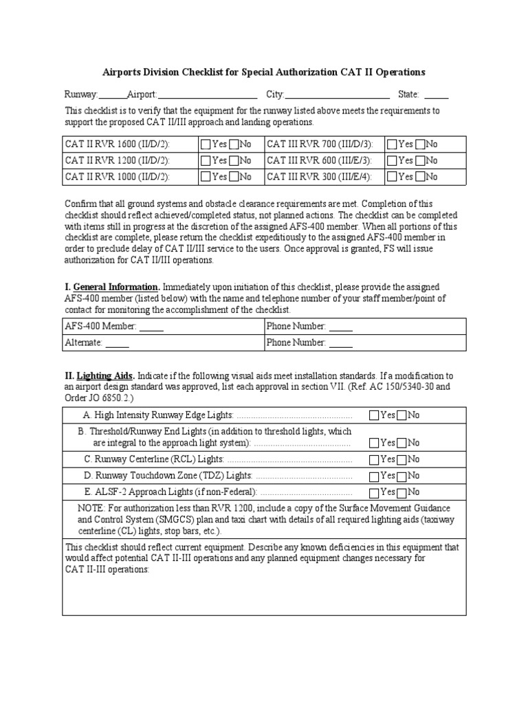 CAT II-III Airports Checklist | PDF | Aviation