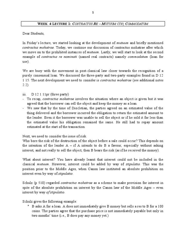 Notes Mutuum CTN (Contractus Mohatrae) and Prohibited Instance ...