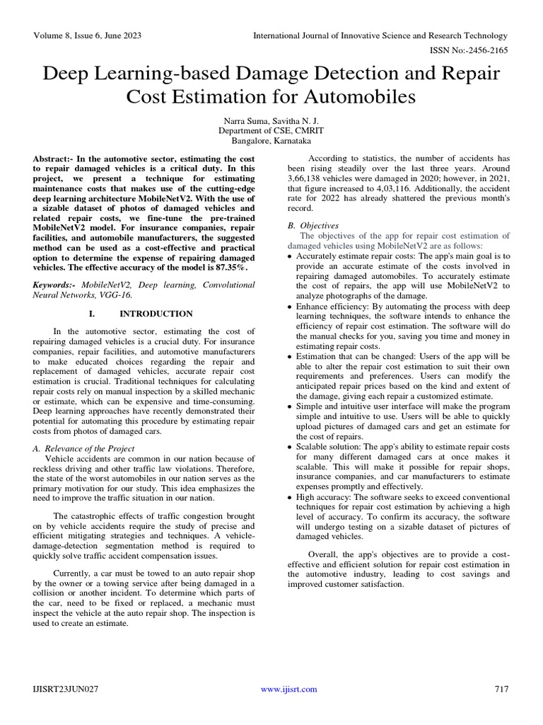 Deep Learning-Based Damage Detection and Repair Cost Estimation For ...