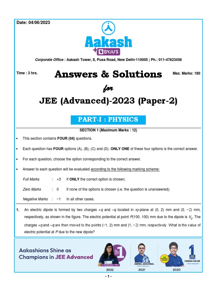 Answers & Solutions JEE - (Advanced) - 2023 Paper-2 (FINAL) | Download Free PDF | Colloid ...