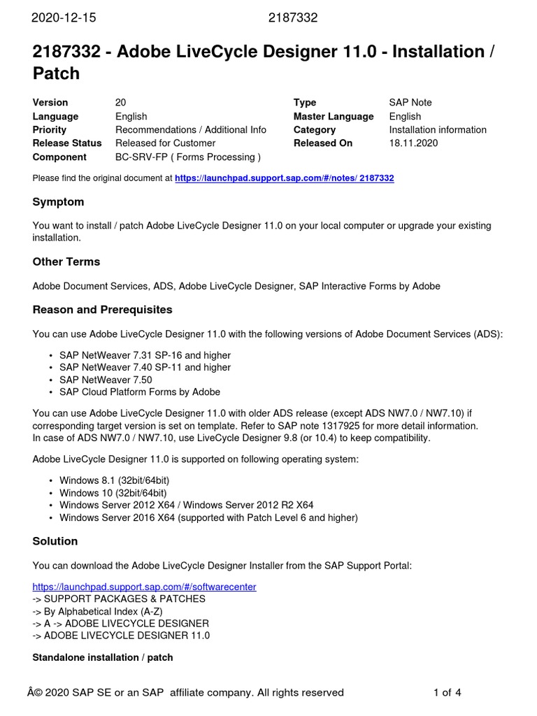 Adobe LiveCycle Designer 11.0 - Installation - Patch | PDF | Microsoft Windows | Computing Platforms