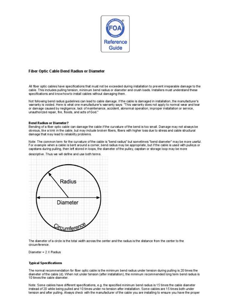 Fiber Optic Cable Bend Radius Guidelines | PDF | Optical Fiber ...