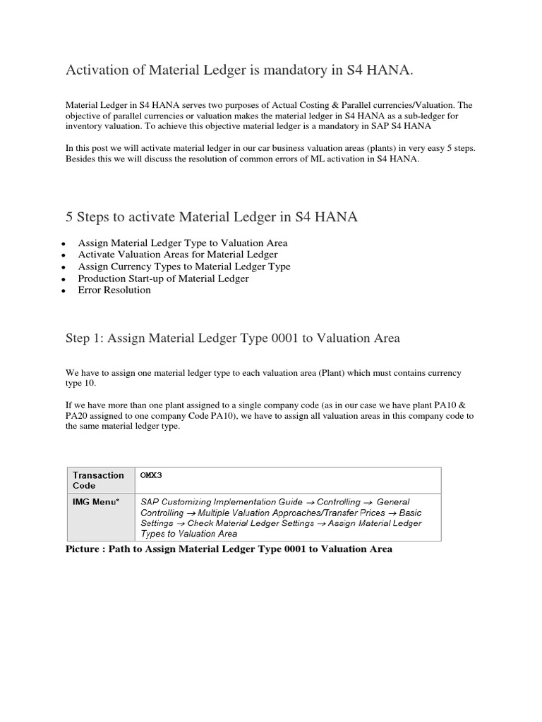 4. Activation of Material Ledger in S4 HANA | PDF | Valuation (Finance ...