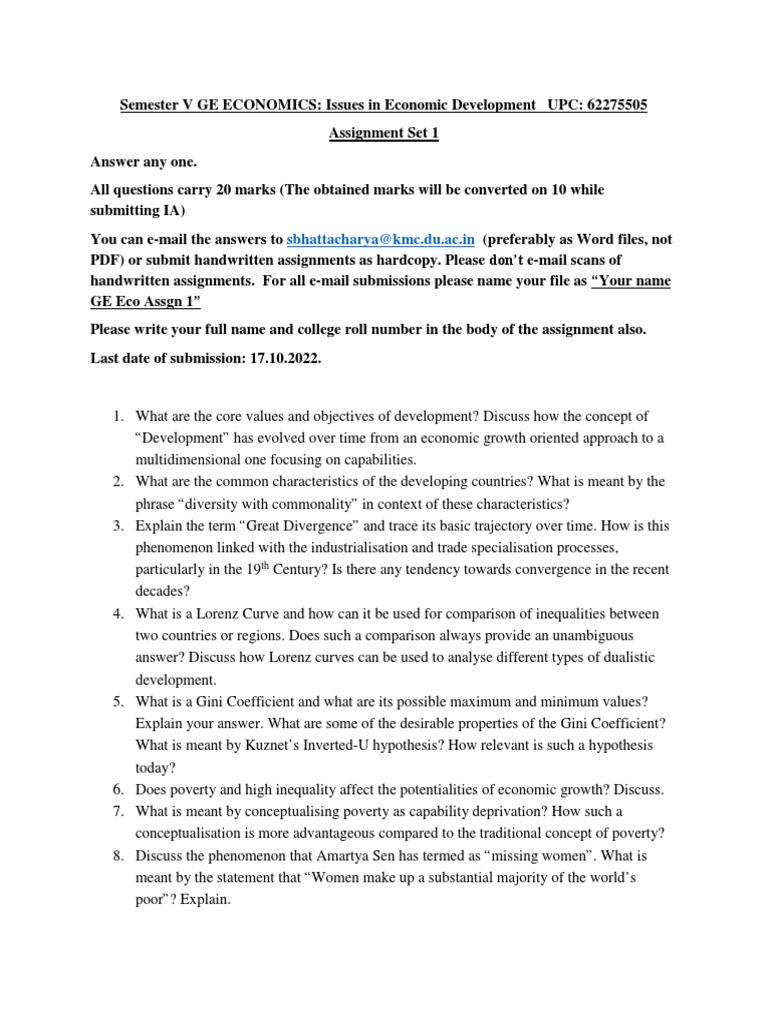 Sem V GE Eco Assignment Set 1 (2022) | PDF | Gini Coefficient ...