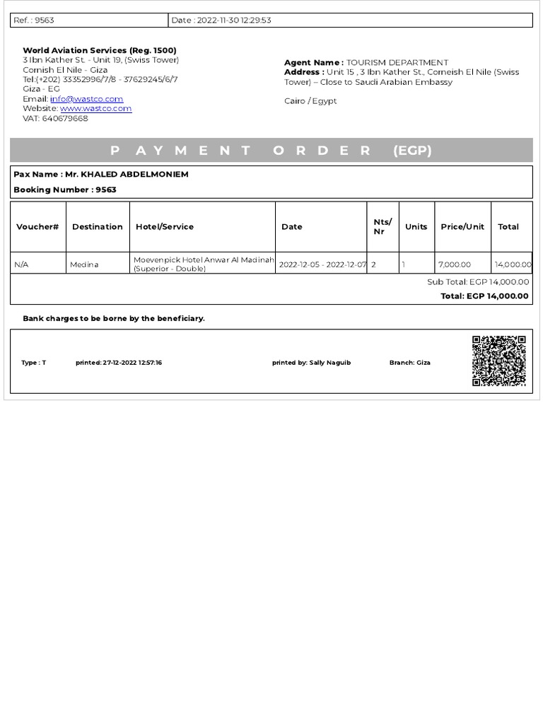 Hotel PNR 9563 Invoice _ 27-12-2022 | PDF