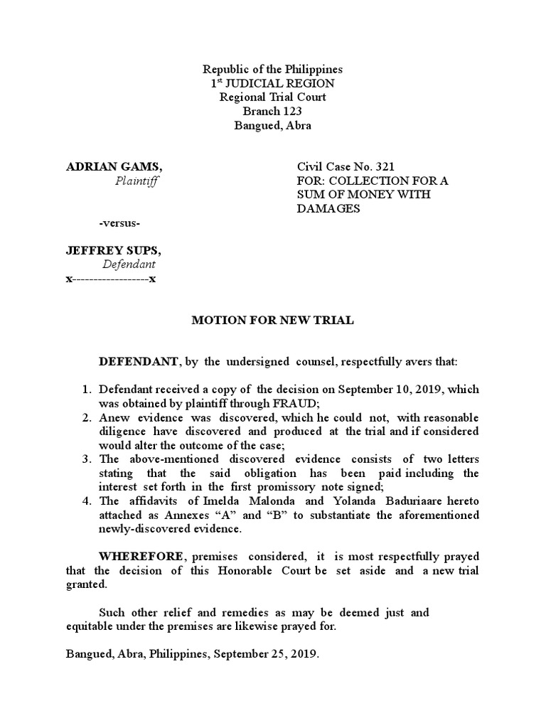 Motion For New Trial | PDF | Legal Procedure | Government