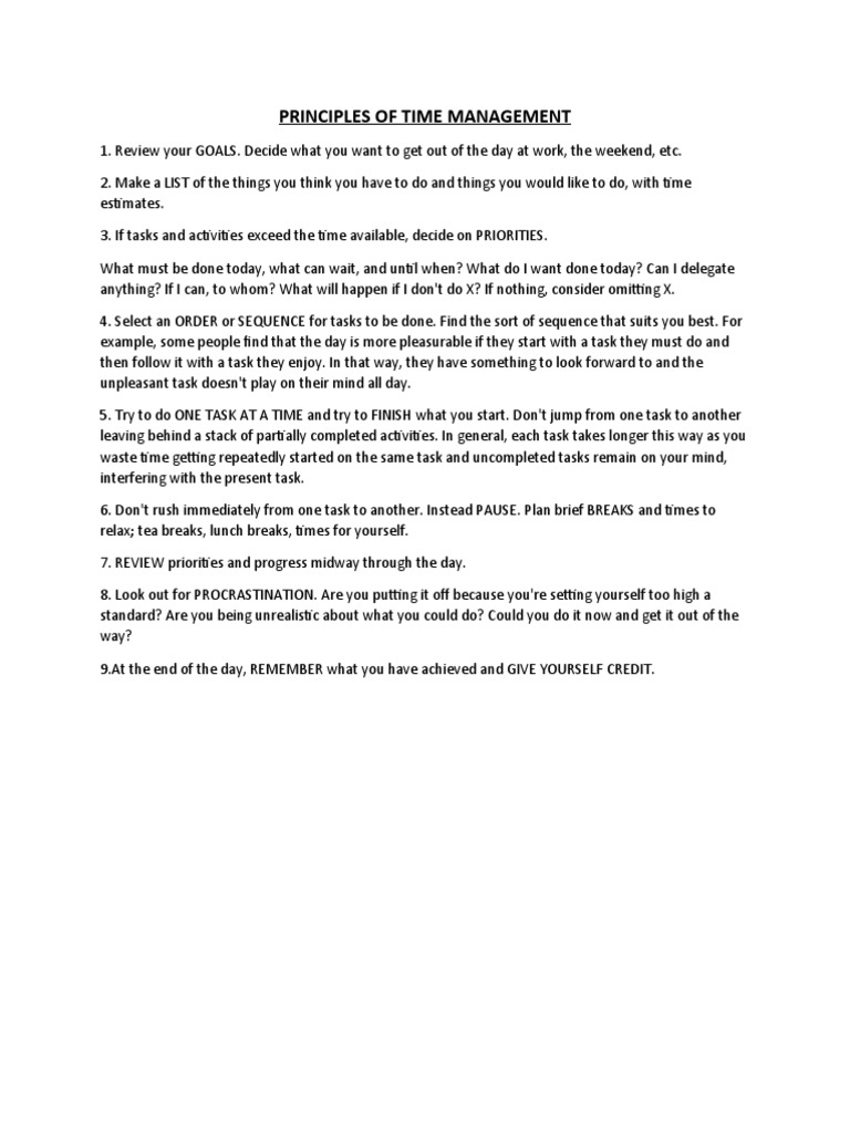 Principles of Time Management | PDF | Career & Growth | Self-Improvement