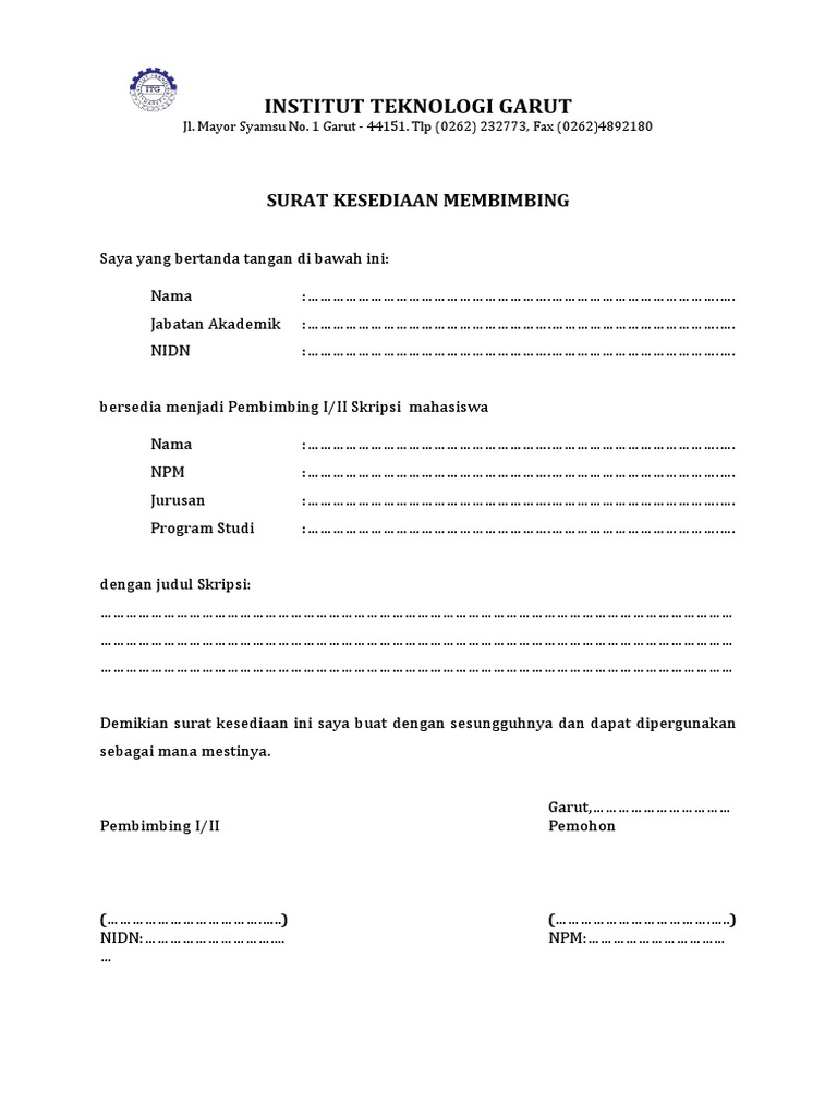 Surat Kesediaan Membimbing | PDF