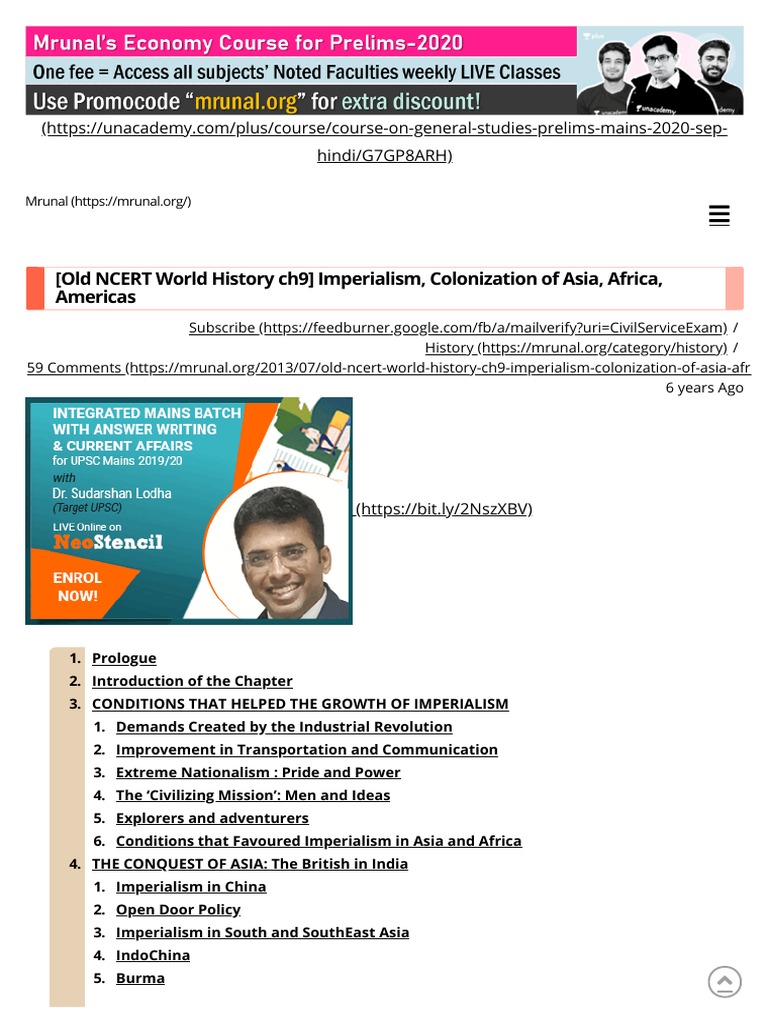 Old NCERT World History Ch9 - Imperialism & Colonization | PDF ...