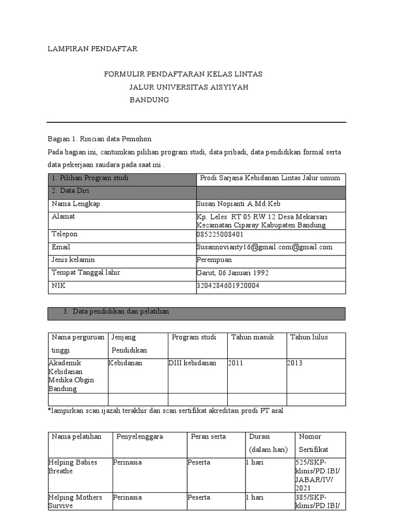 Formulir Pendaftaran Kelas Lintas UNISA | PDF