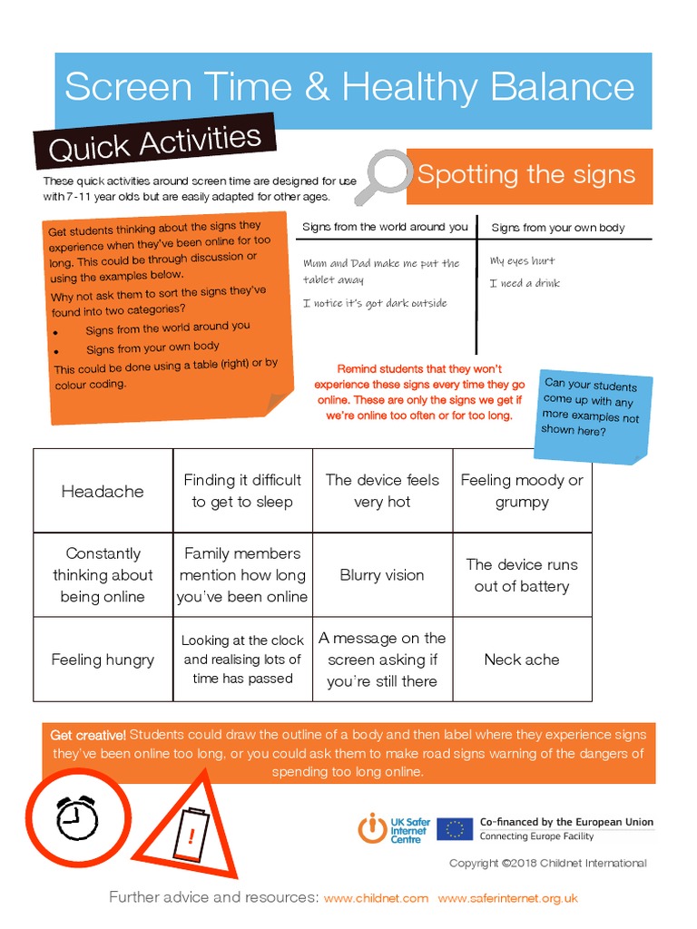 Screen TIme and Healthy Balance Quick Activities | PDF