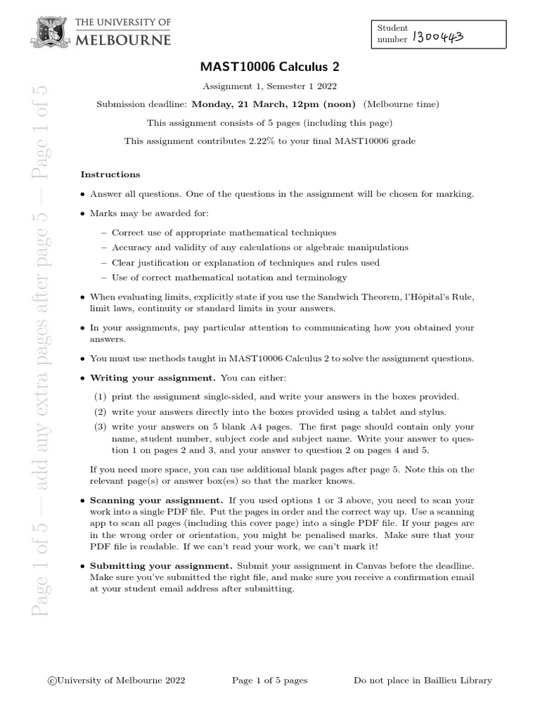 Calculus 2 Assignment 1 Guide | PDF | Mathematics | Function (Mathematics)