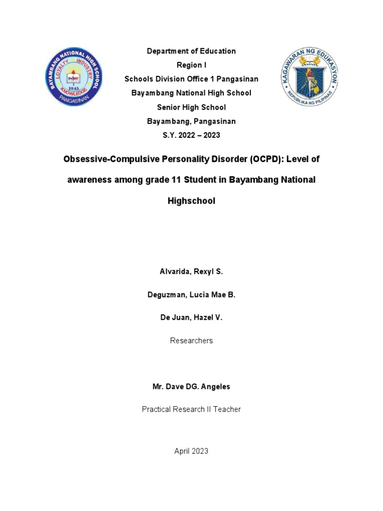OCPD Awareness Among Grade 11 Students | PDF | Obsessive–Compulsive ...