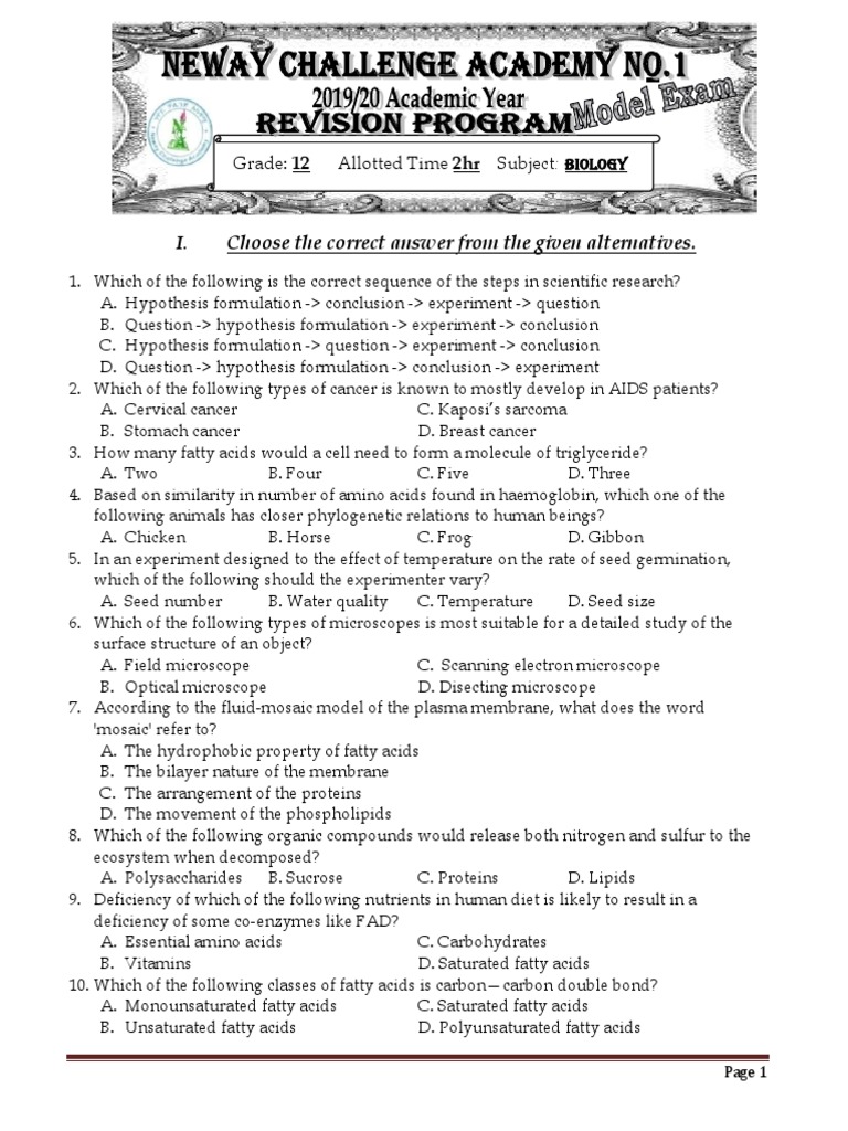 Biology Exam Questions for Grade 12 | PDF | Enzyme | Enzyme Inhibitor