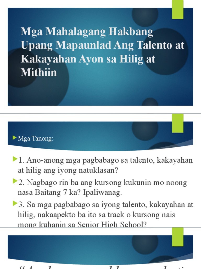 Lesson 1 Mga Mahalagang Hakbang Upang Mapaunlad Ang Talento | PDF