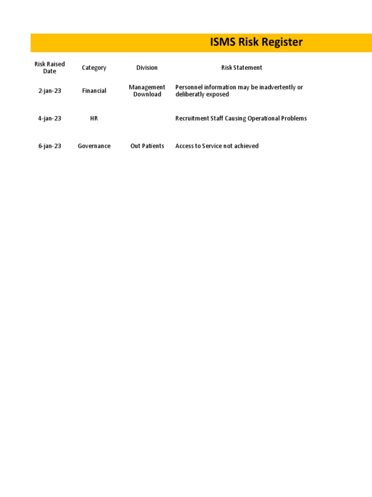 ISMS Risk Register Overview | PDF