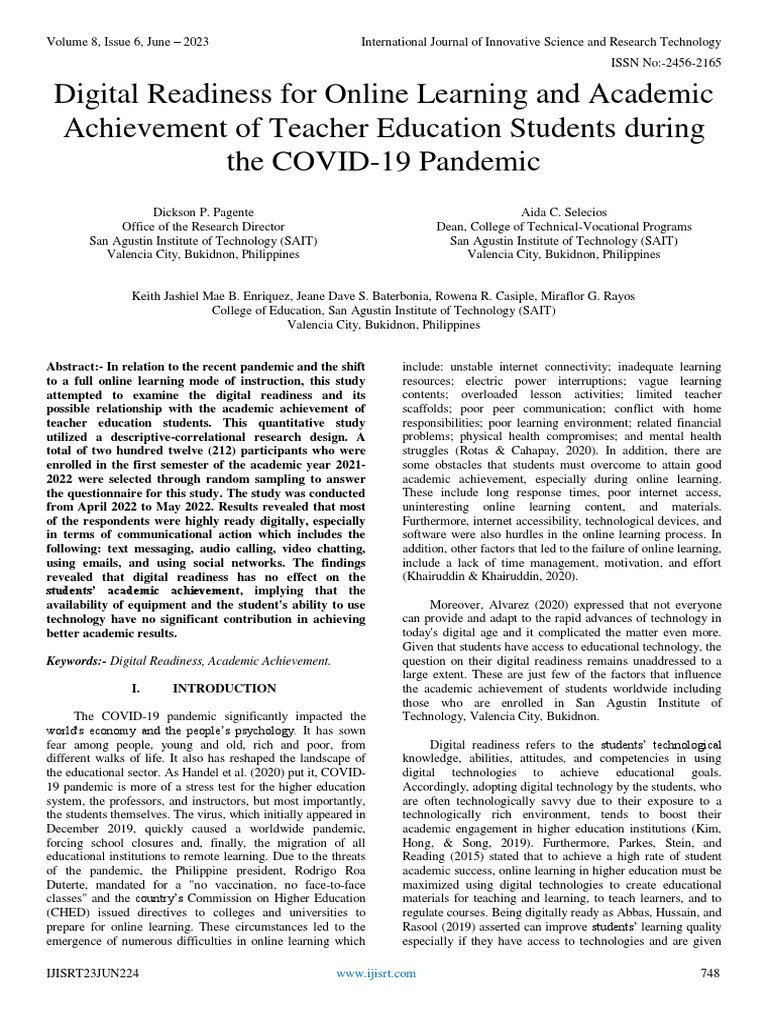 Digital Readiness For Online Learning and Academic Achievement of ...