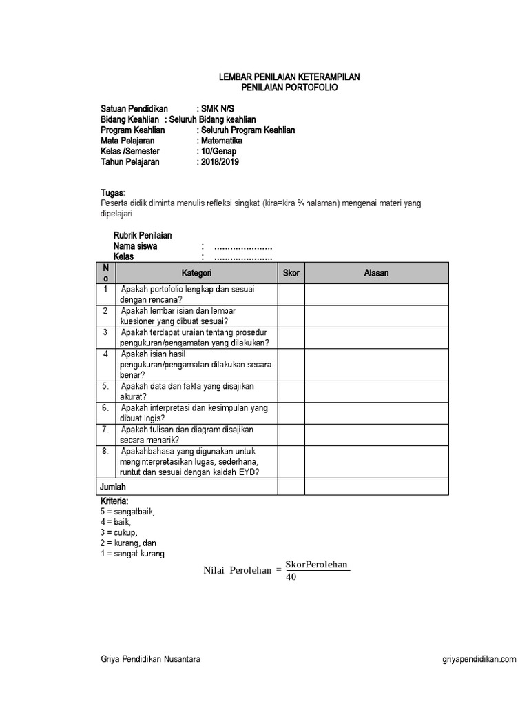 13. Instrumen Penilaian Lampiran Portofolio | PDF
