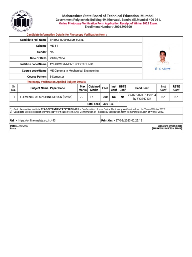 Photocopy Verification Form Application of Candidate Rushi | PDF