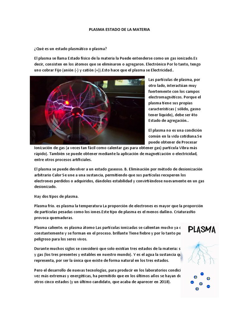 Plasma Estado de La Materia | PDF | Plasma (Física) | Importar